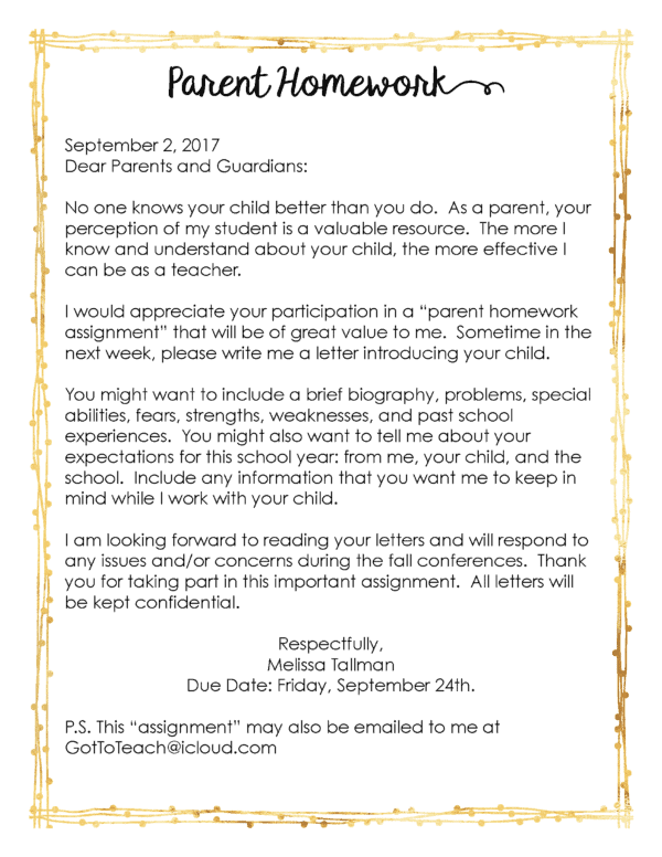 First Day of School Letter Home • Teacher Thrive