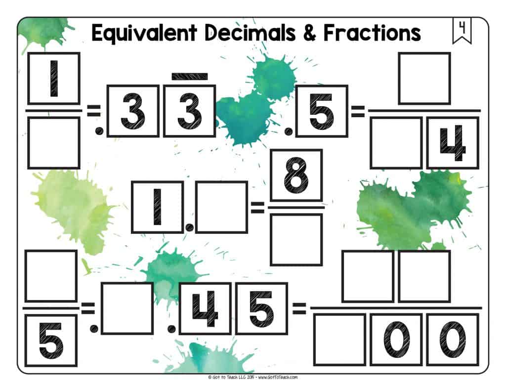 Math Tiles: Equivalent Decimals and Fractions • Teacher Thrive