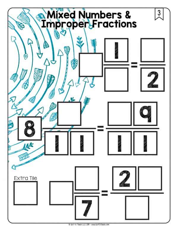 Math Tiles: Mixed Numbers and Improper Fractions • Teacher Thrive