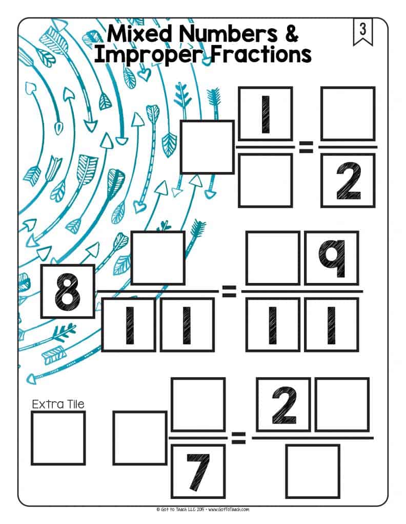 Math Tiles: Mixed Numbers and Improper Fractions • Teacher Thrive