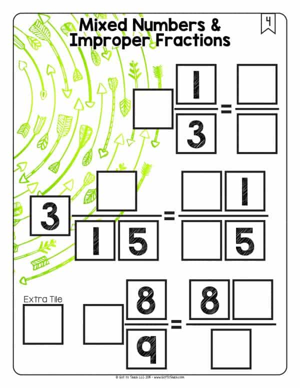 Math Tiles: Mixed Numbers and Improper Fractions • Teacher Thrive