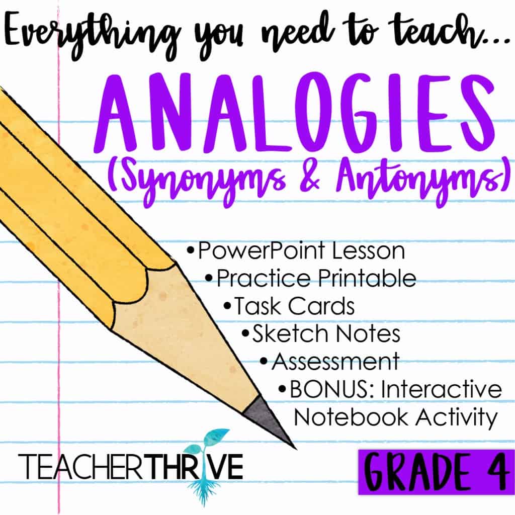 Fourth Grade Grammar: Analogies (Synonyms and Antonyms) • Teacher Thrive