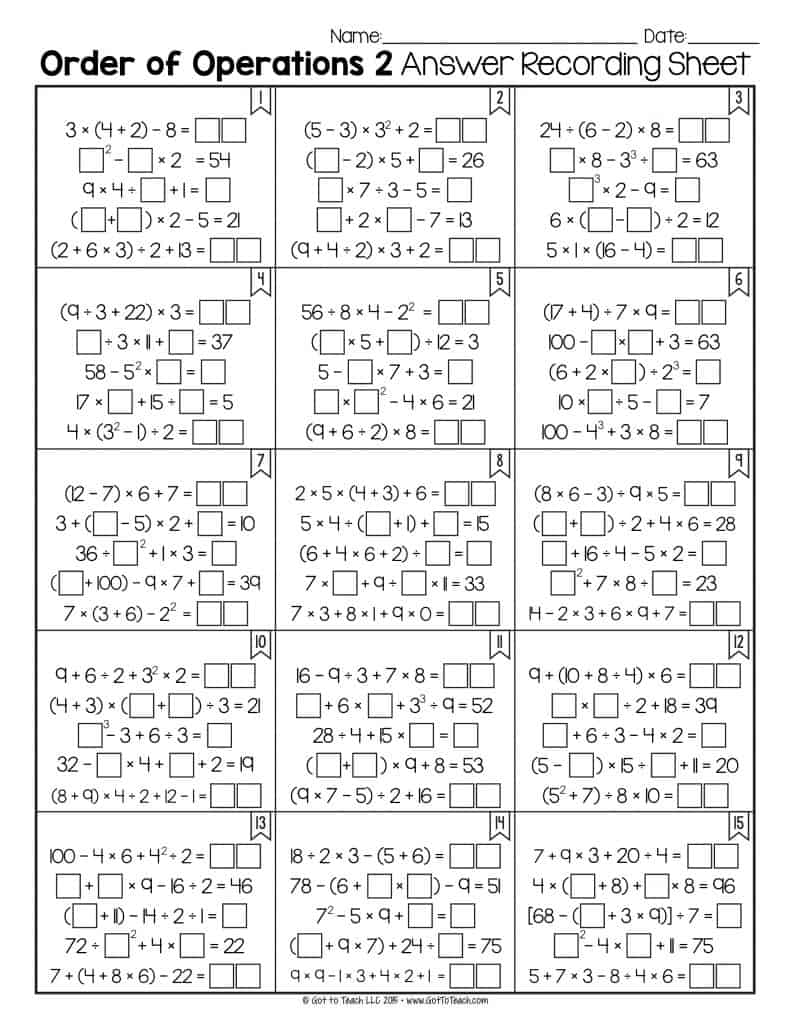 Math Tiles: Order of Operations (With Exponents) • Teacher Thrive