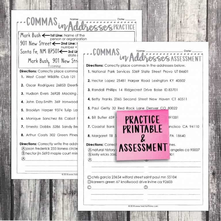 Third Grade Grammar: Commas in Addresses • Teacher Thrive