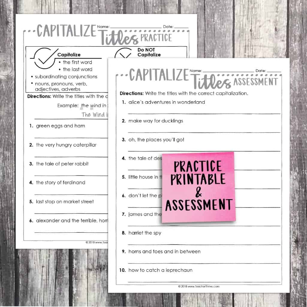 Third Grade Grammar: Capitalizing Titles • Teacher Thrive