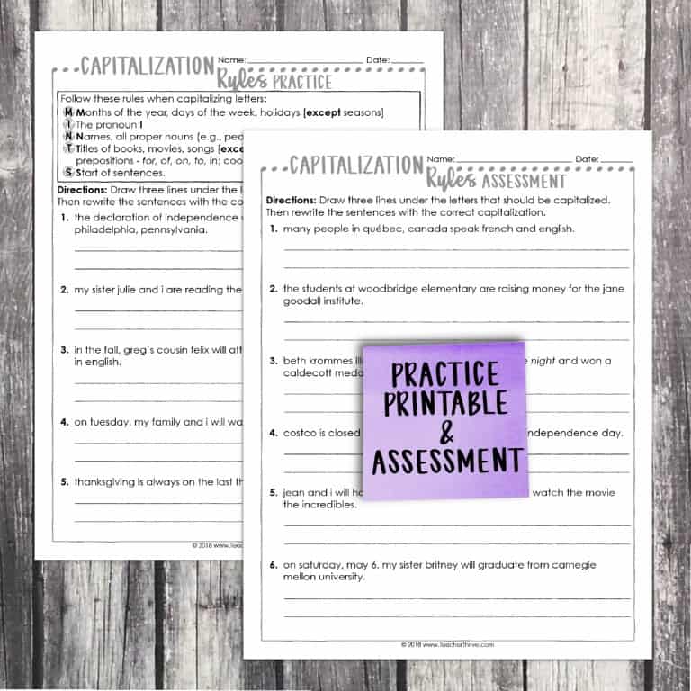 Fourth Grade Grammar: Capitalization Rules • Teacher Thrive