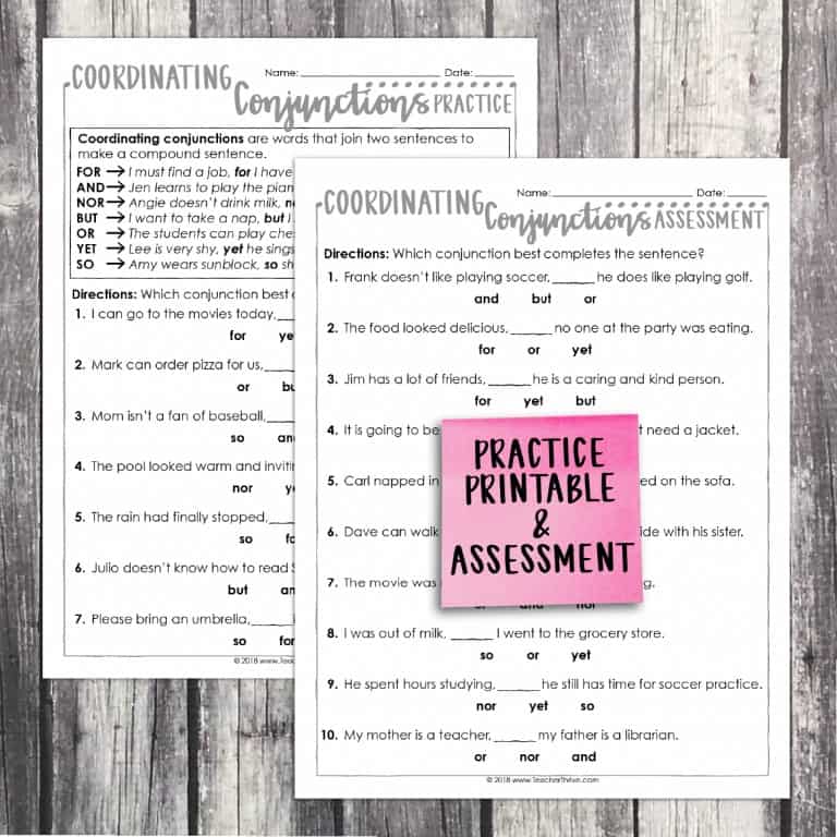 Third Grade Grammar: Coordinating Conjunctions • Teacher Thrive