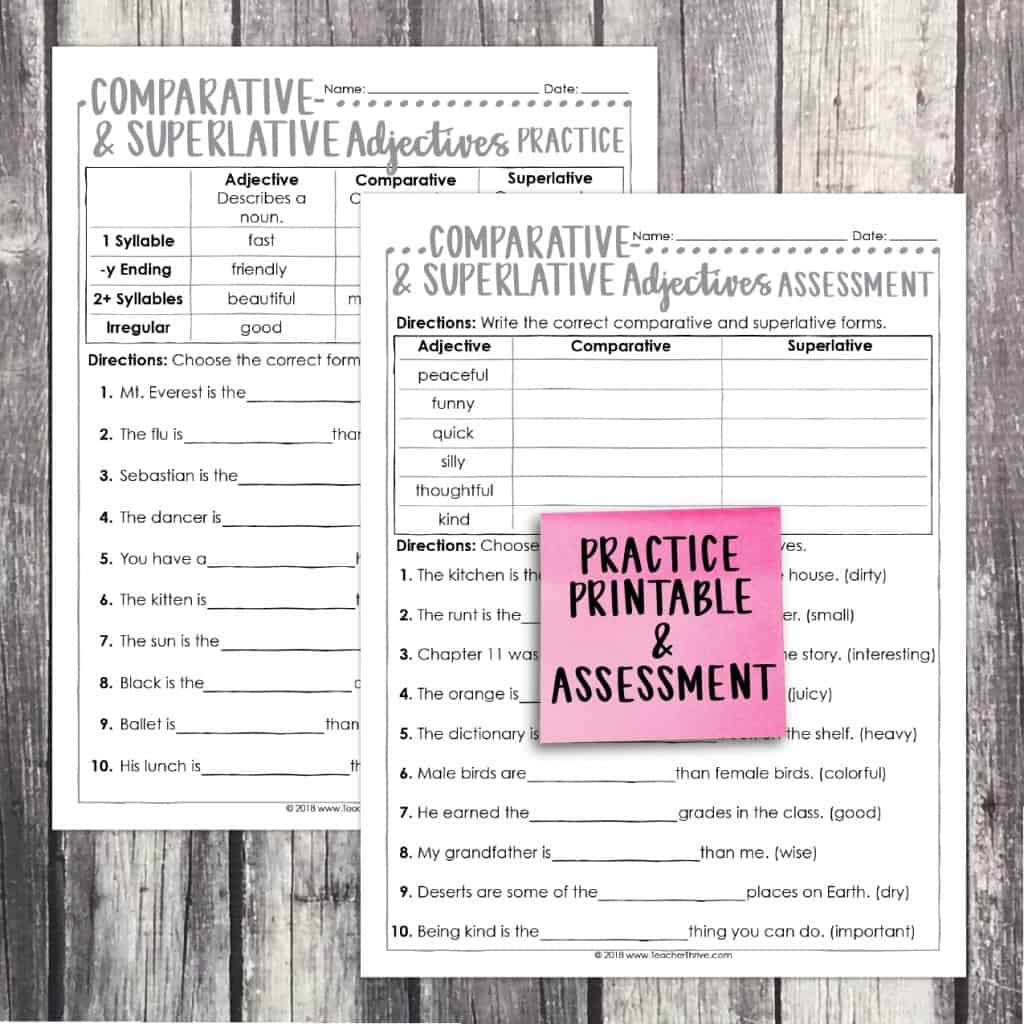 Third Grade Grammar: Comparative and Superlative Adjectives • Teacher ...