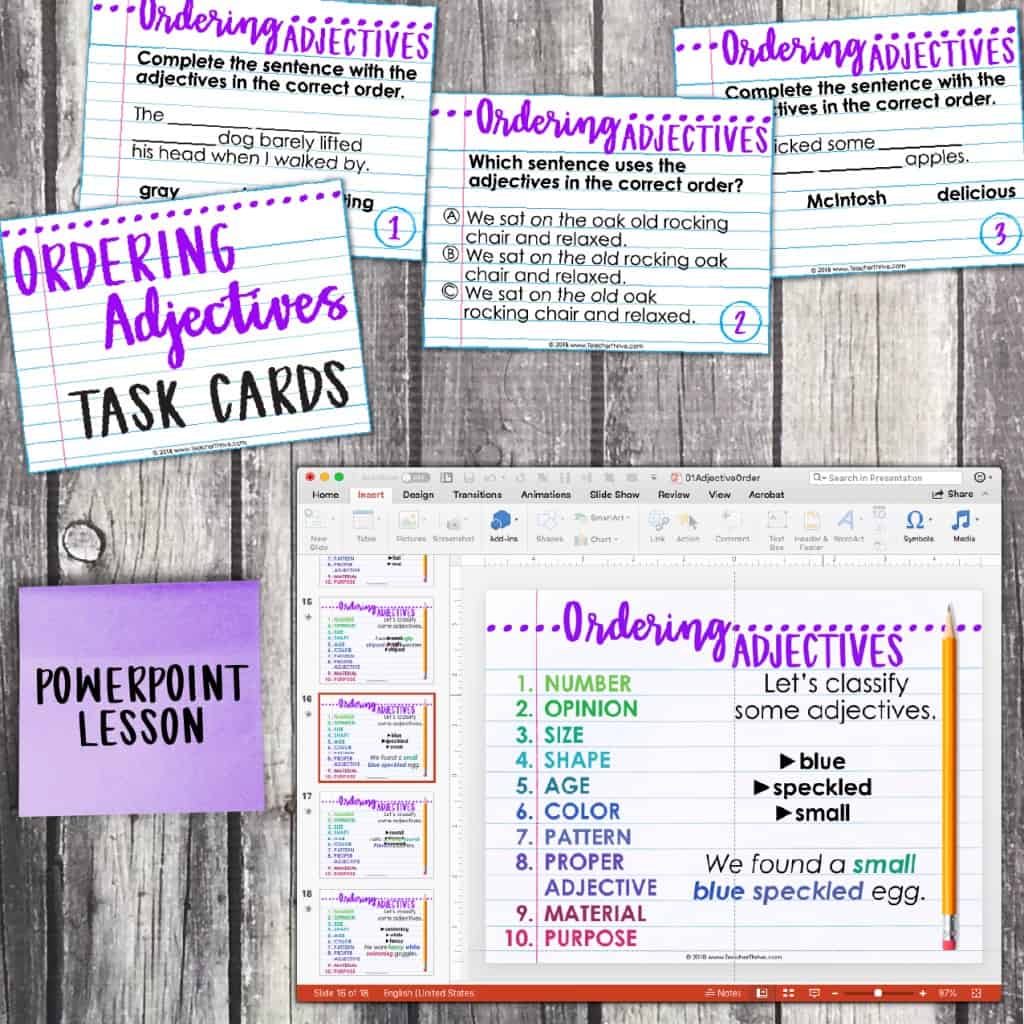 Fourth Grade Grammar: Ordering Adjectives • Teacher Thrive