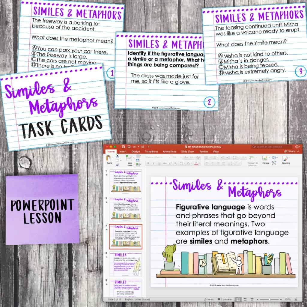 Fourth Grade Grammar: Similes and Metaphors • Teacher Thrive