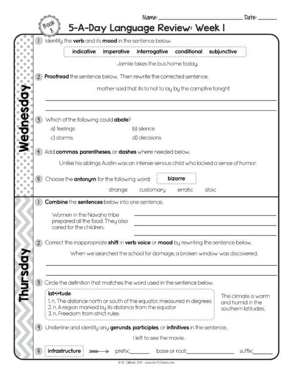 8th Grade Daily Language Spiral Review • Teacher Thrive