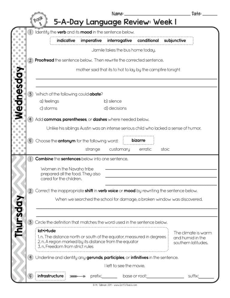 8th Grade Daily Language Spiral Review • Teacher Thrive