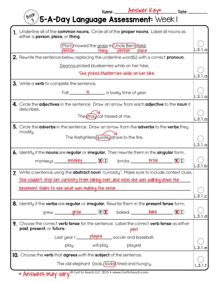 3rd Grade Weekly Language Assessments • Teacher Thrive