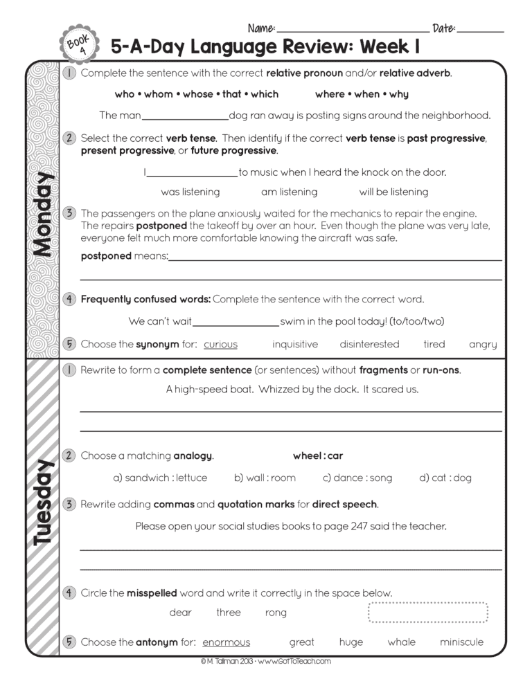 4th Grade Daily Language Spiral Review • Teacher Thrive