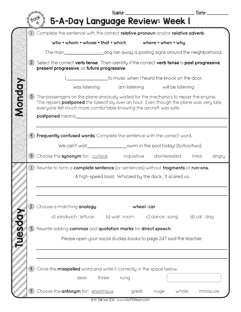 4th Grade Daily Language Spiral Review • Teacher Thrive