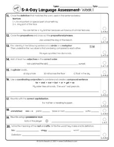 4th Grade Weekly Language Assessments • Teacher Thrive