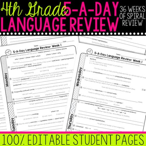 4th Grade Daily Language Spiral Review • Teacher Thrive