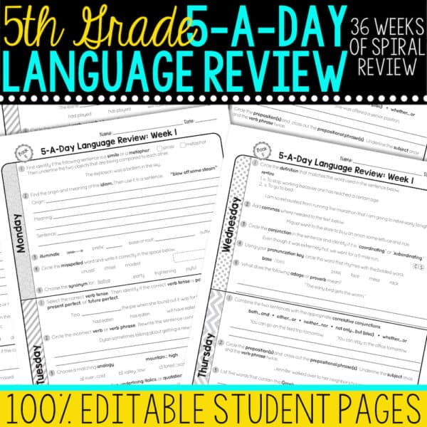5th Grade Daily Language Spiral Review • Teacher Thrive