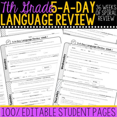 7th Grade Daily Language Spiral Review • Teacher Thrive
