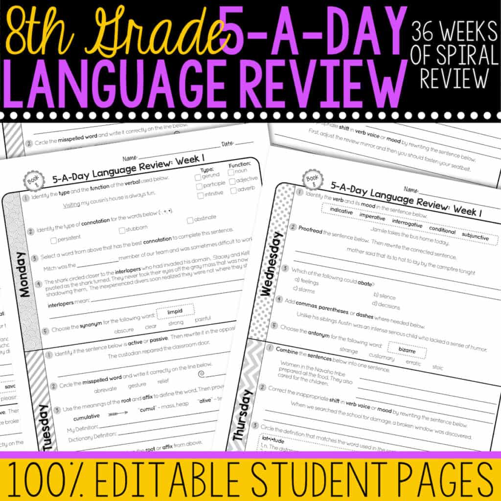 8th Grade Daily Language Spiral Review • Teacher Thrive