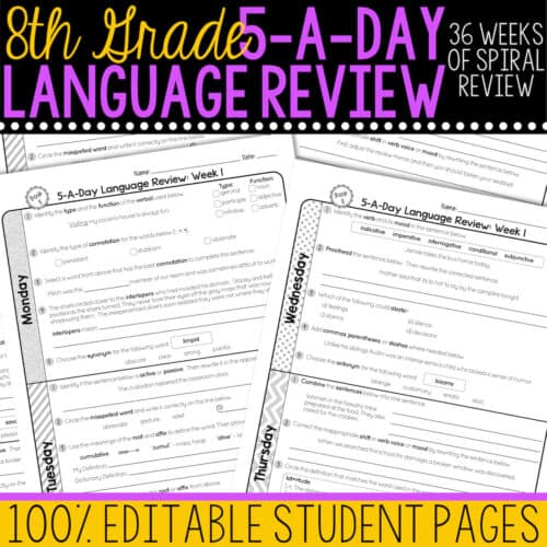 8th Grade Daily Language Spiral Review • Teacher Thrive