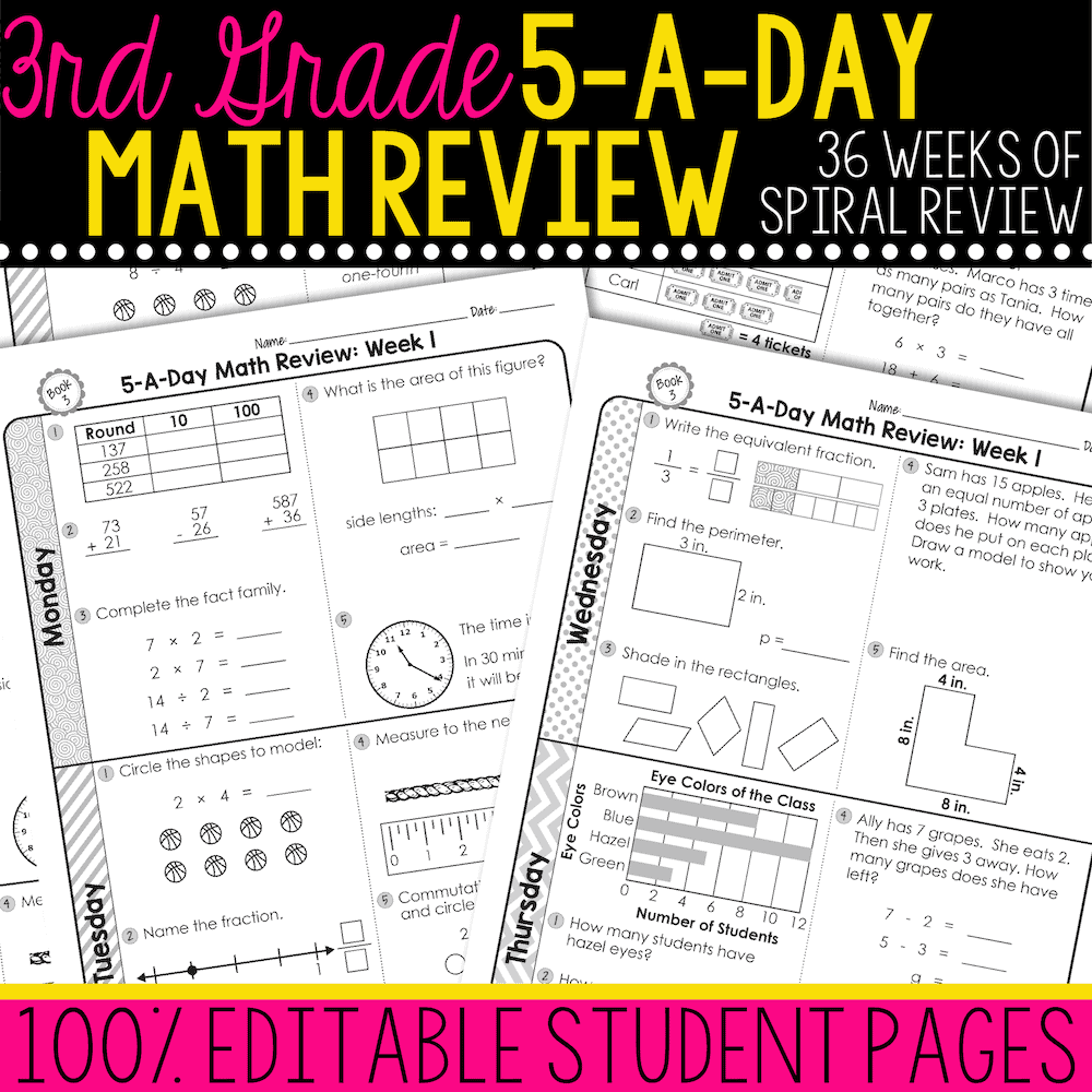 3rd Grade Daily Math Spiral Review Teacher Thrive