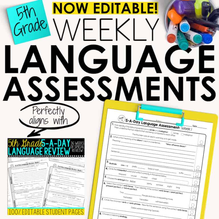 5th Grade Weekly Language Assessments • Teacher Thrive