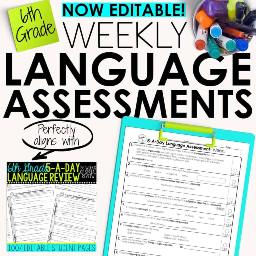 6th Grade Weekly Language Assessments • Teacher Thrive