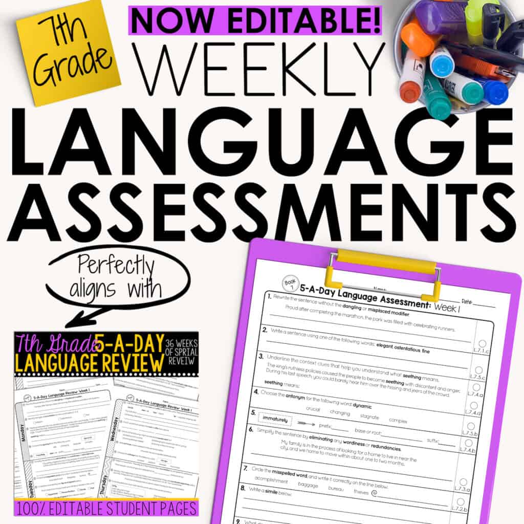 7th Grade Weekly Language Assessments • Teacher Thrive