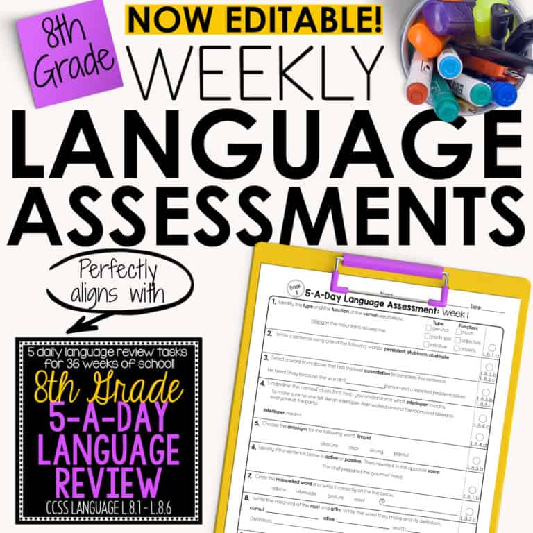 8th Grade Weekly Language Assessments • Teacher Thrive