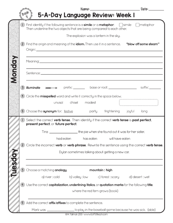 5th Grade Daily Language Spiral Review • Teacher Thrive