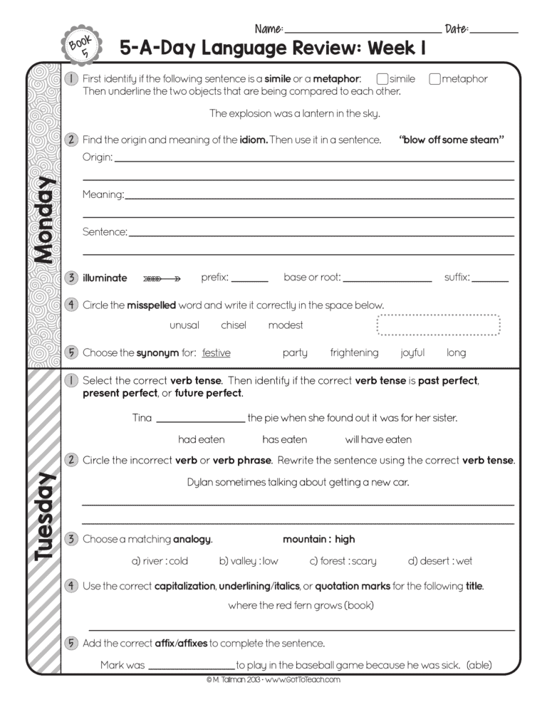 5th Grade Daily Language Spiral Review • Teacher Thrive