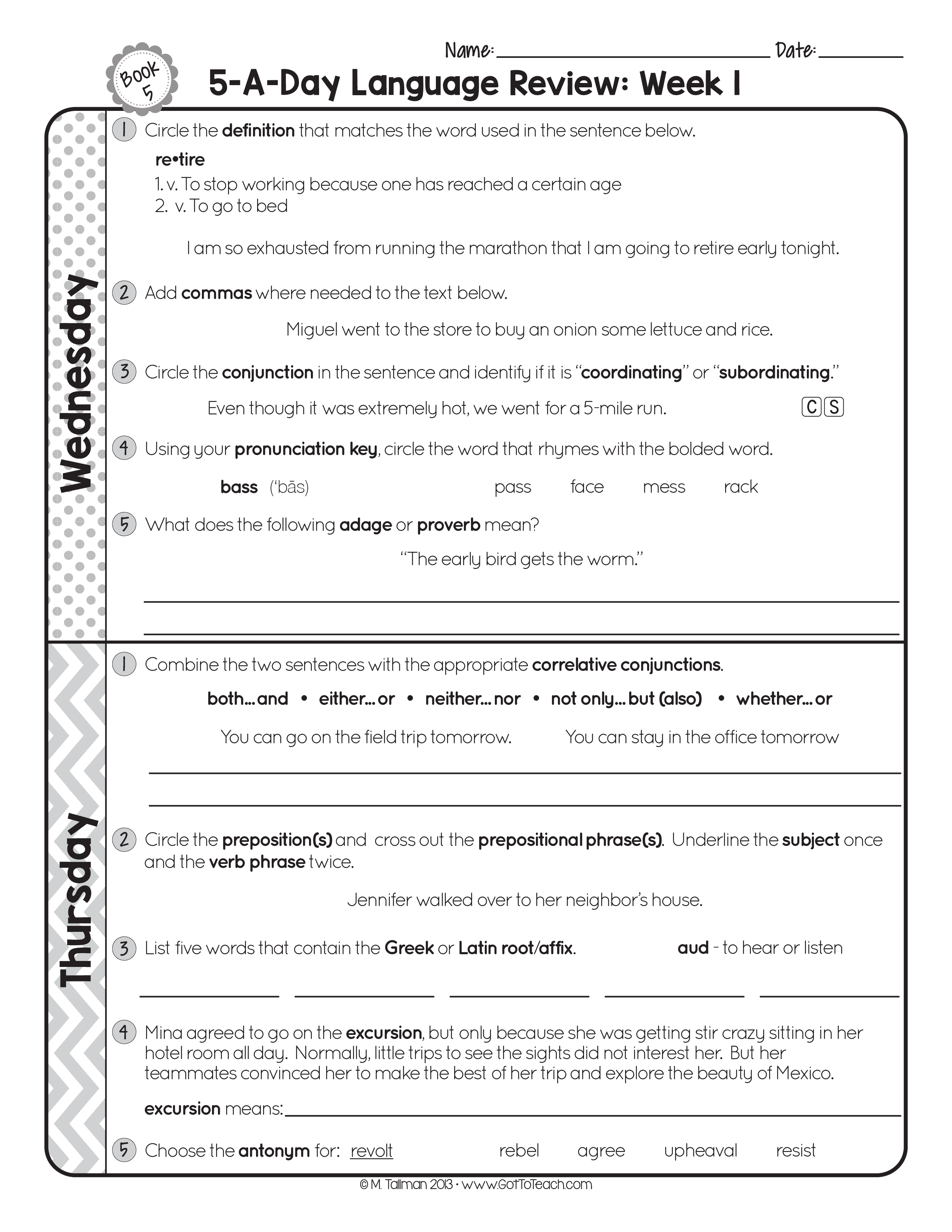 5th Grade Daily Language Spiral Review Teacher Thrive