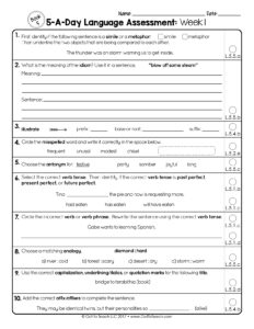 5th Grade Weekly Language Assessments • Teacher Thrive