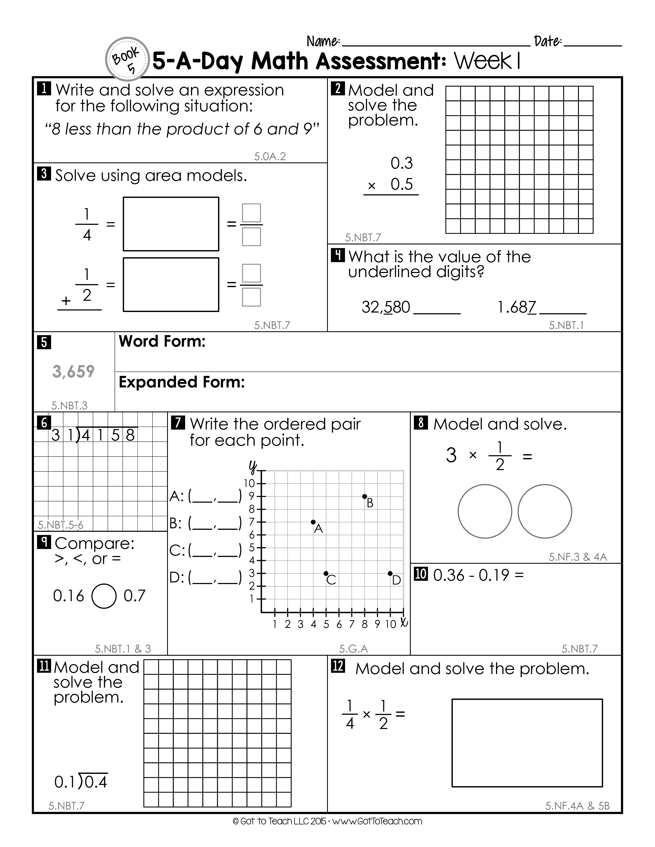 5th Grade Weekly Math Assessments Teacher Thrive