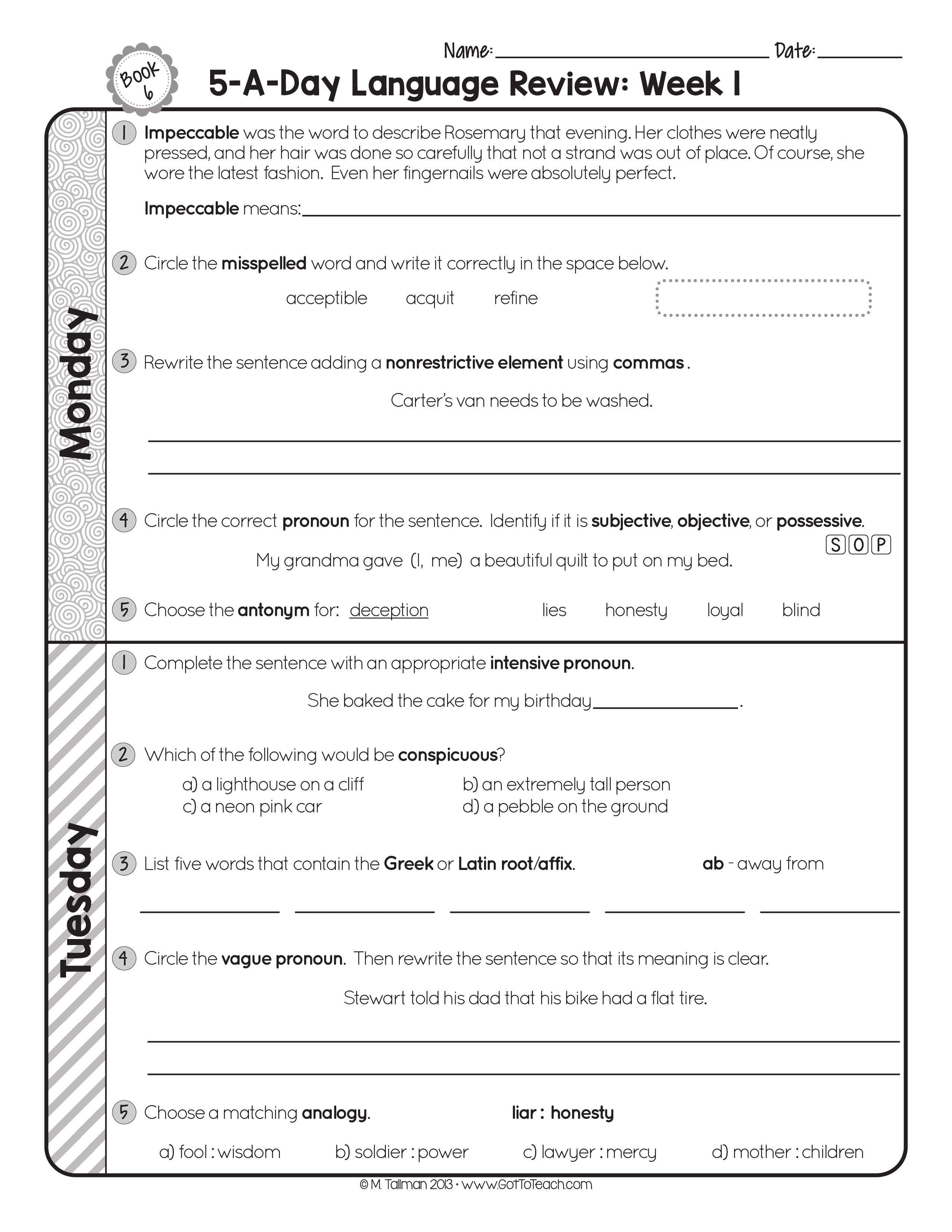 6th Grade Daily Language Spiral Review Teacher Thrive