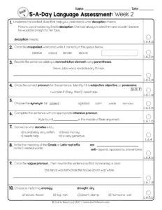 6th Grade Weekly Language Assessments • Teacher Thrive