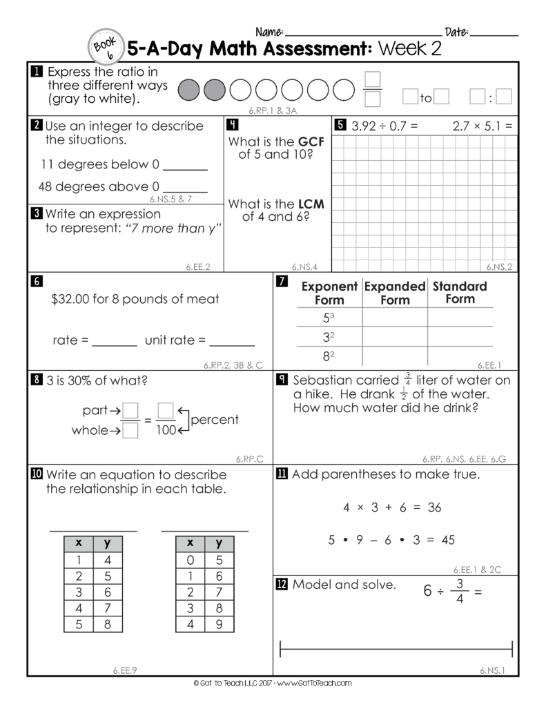 6th Grade Weekly Math Assessments • Teacher Thrive
