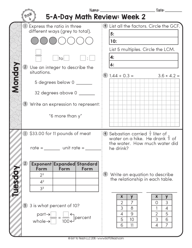 6th Grade Daily Math Spiral Review • Teacher Thrive