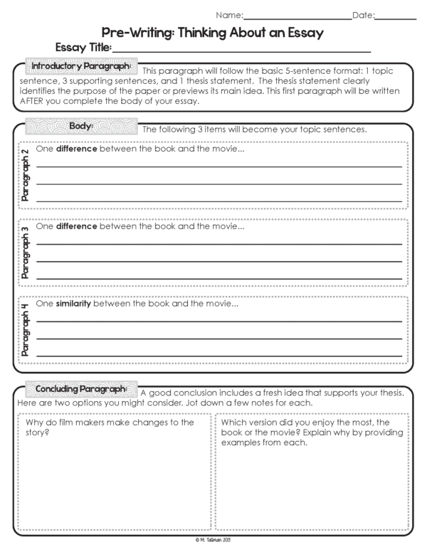 Book Vs. Movie: Writing a Compare and Contrast Opinion Essay • Teacher ...