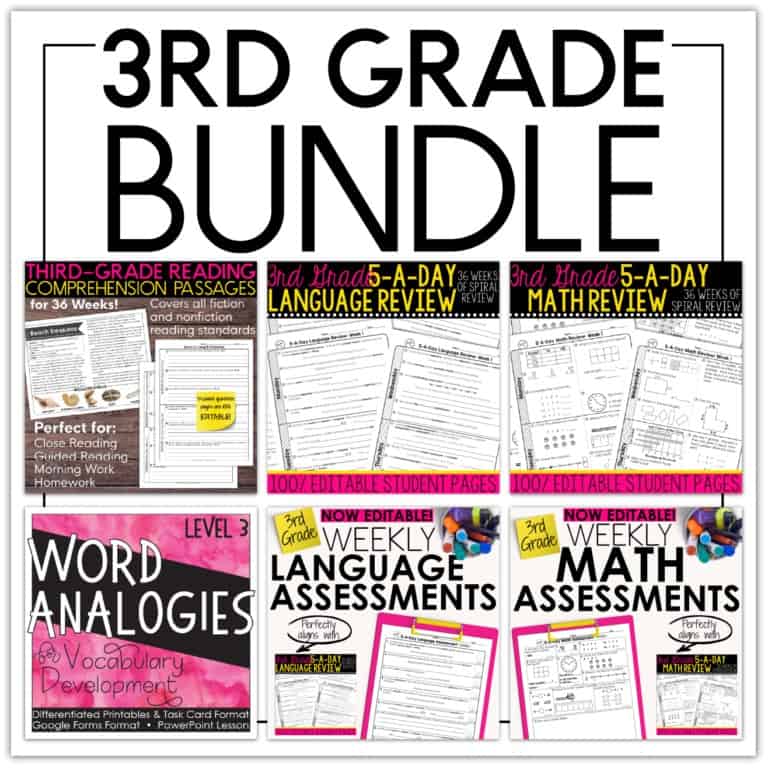 Third Grade Bundle: Language, Grammar, Math, and Reading • Teacher Thrive