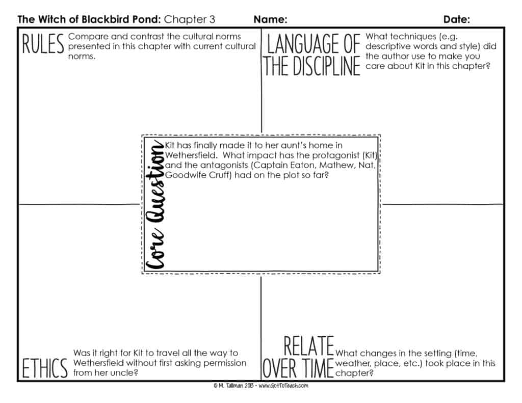 Depth and Complexity Questions for The Witch of Blackbird Pond ...