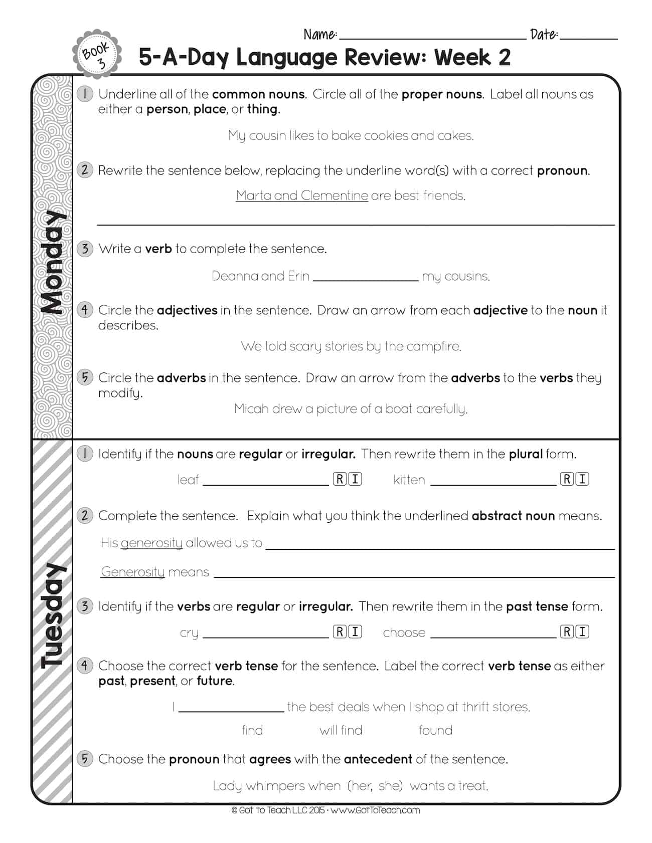 FREE 3rd Grade Daily Language Spiral Review Teacher Thrive