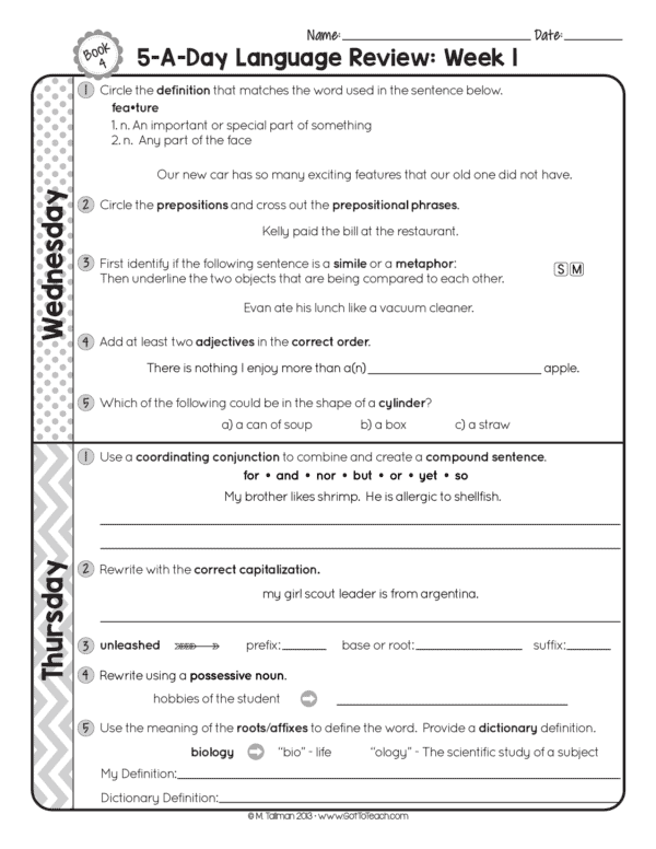 FREE 4th Grade Daily Language Spiral Review • Teacher Thrive