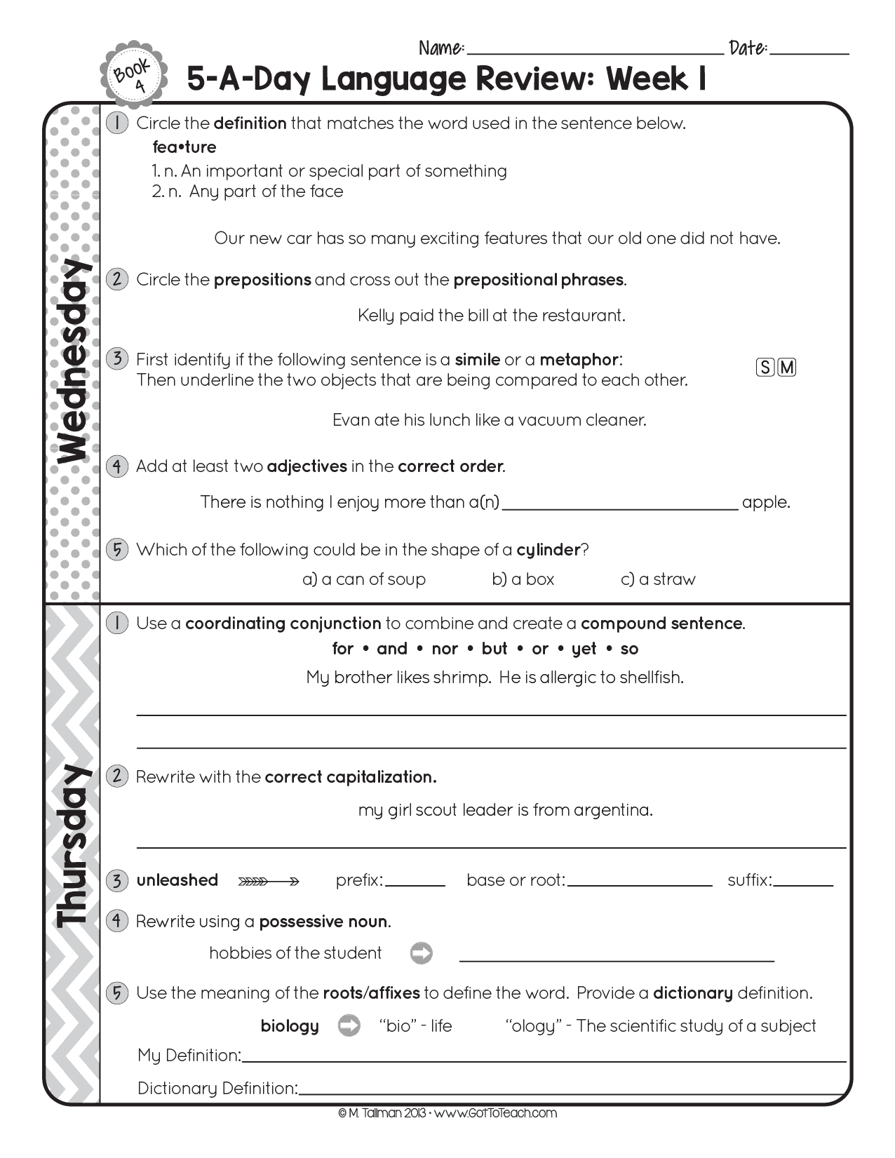 FREE 4th Grade Daily Language Spiral Review • Teacher Thrive