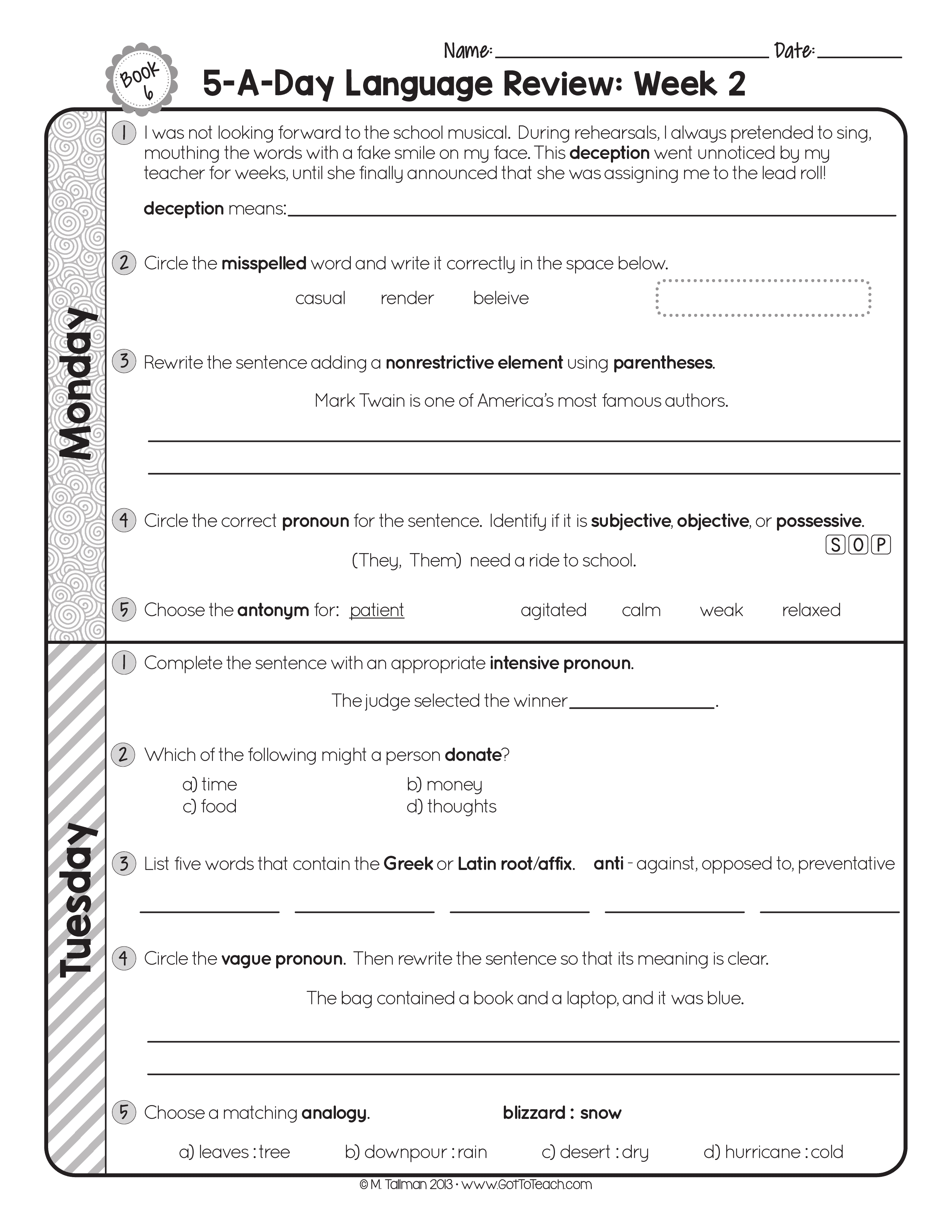 FREE 6th Grade Daily Language Spiral Review Teacher Thrive