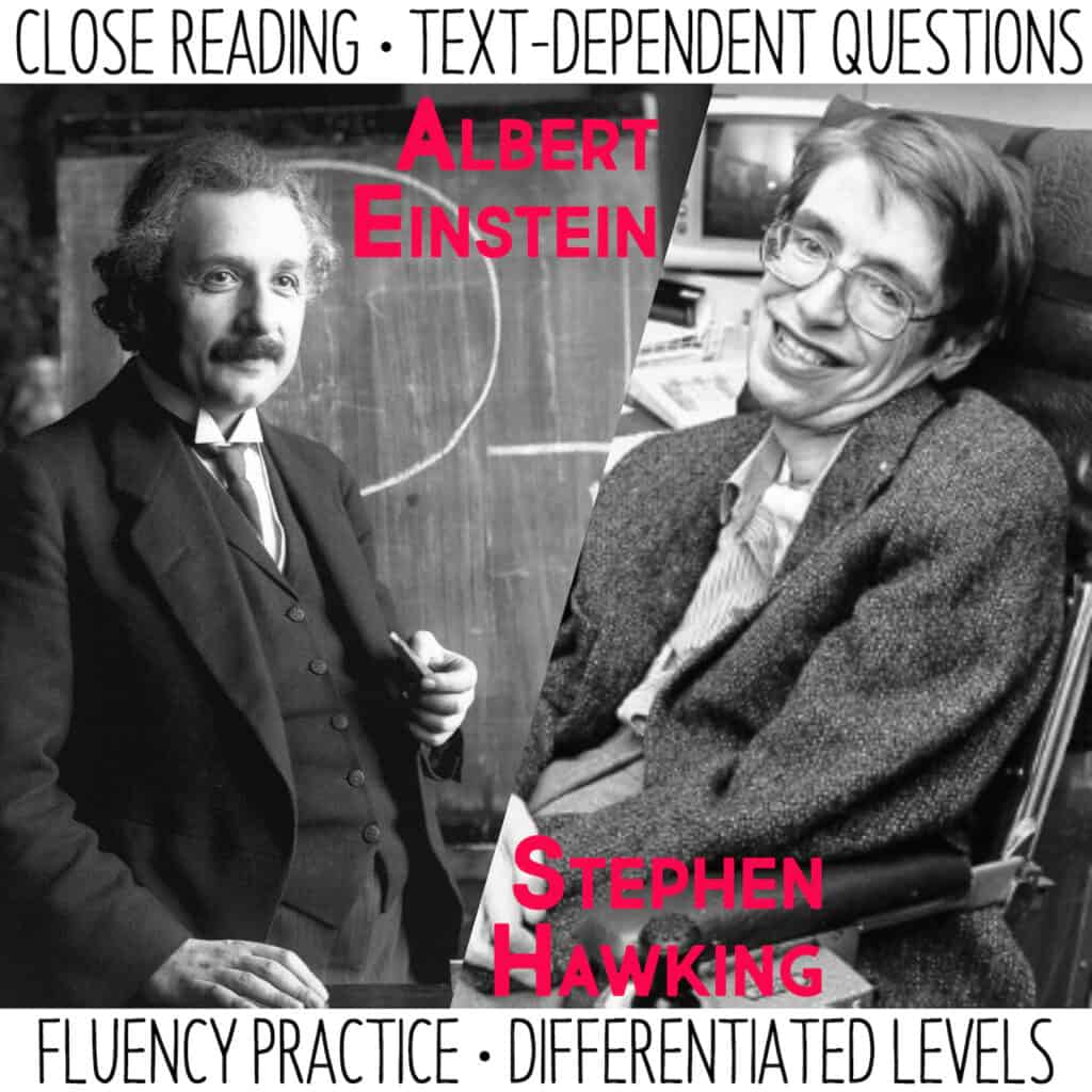 Close Reading and Fluency Practice: Albert Einstein & Stephen Hawking ...