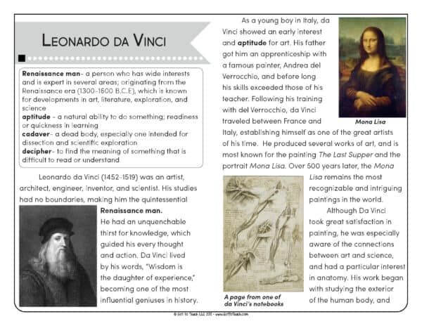 Close Reading and Fluency Practice: Leonardo da Vinci & Michelangelo ...