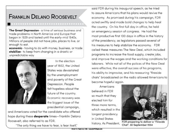 Close Reading and Fluency Practice: FDR & The Great Depression ...