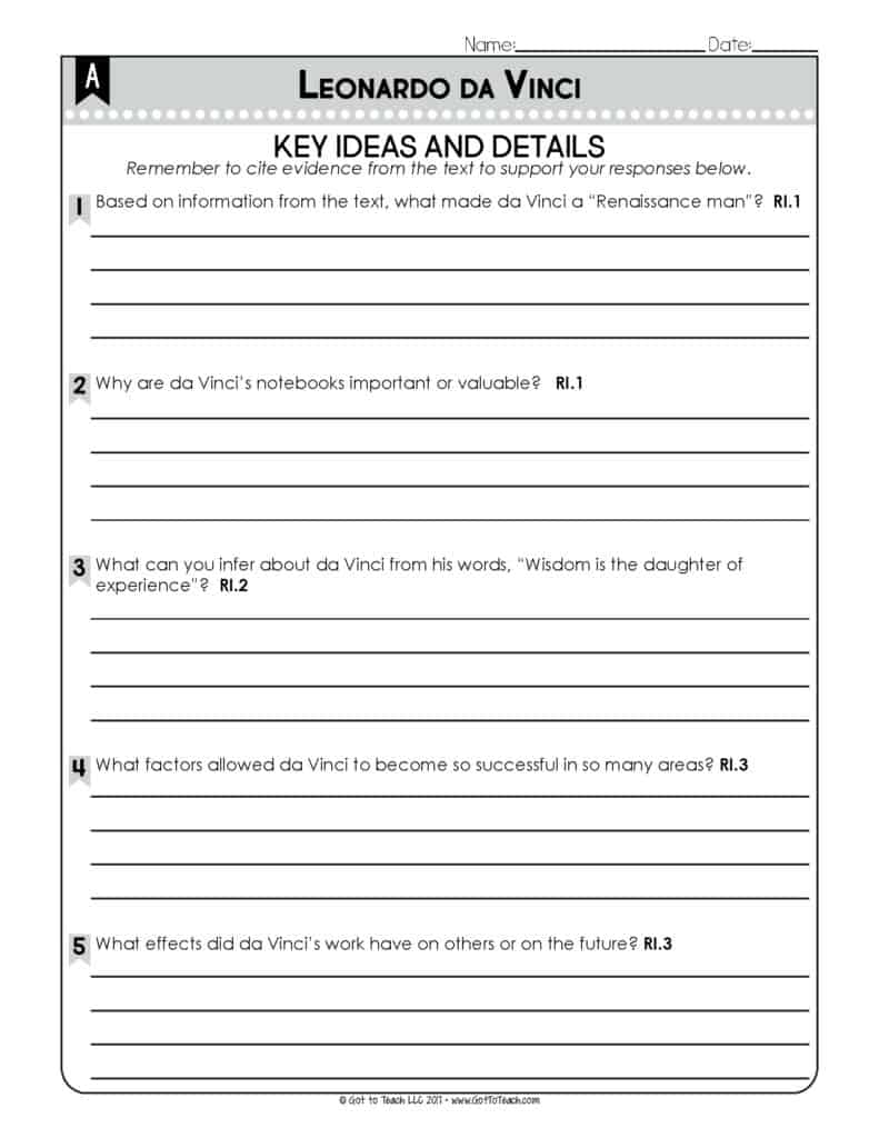 Close Reading and Fluency Practice: Leonardo da Vinci & Michelangelo ...
